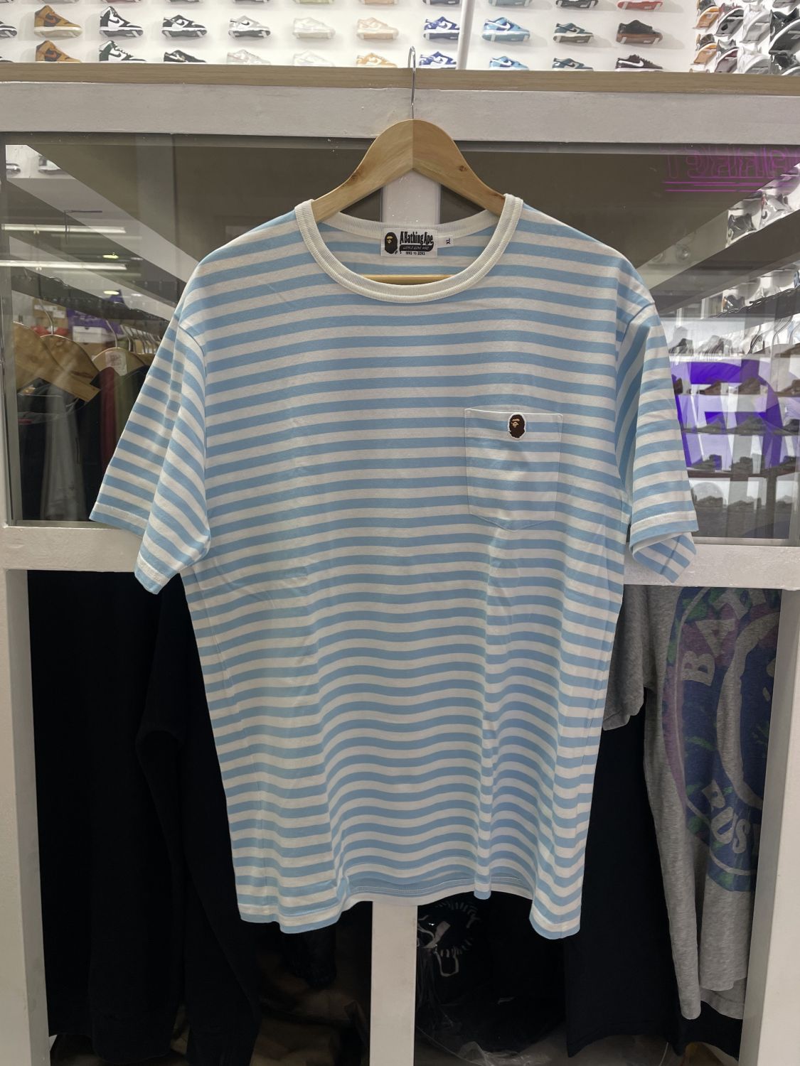 Bape Basic Logo Baby Blue Stripe Tee | AfterMarket