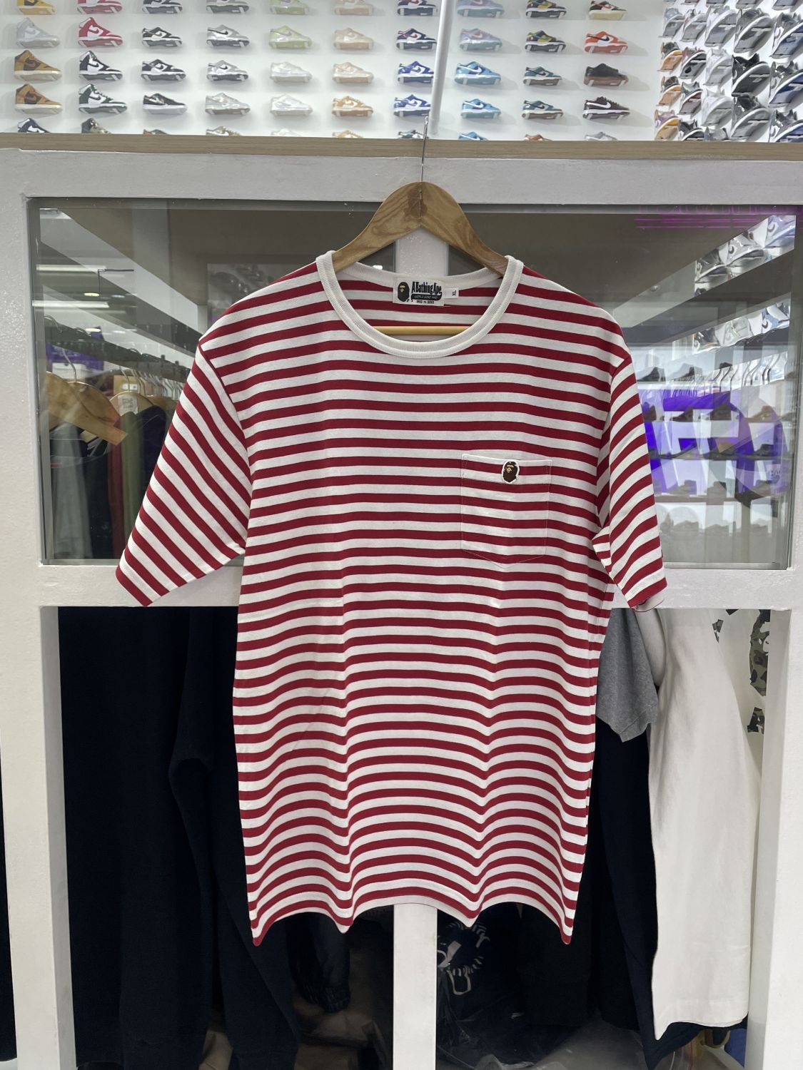 Bape Red Stripe Basic Logo Tee | AfterMarket